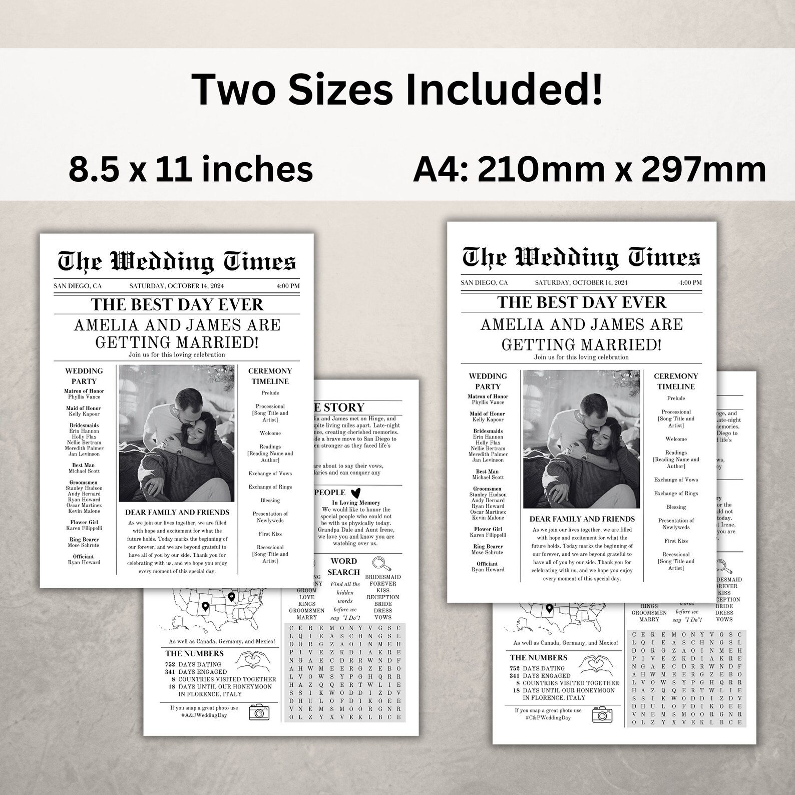 Newspaper Wedding Program Template, Editable Wedding Newspaper Program ...