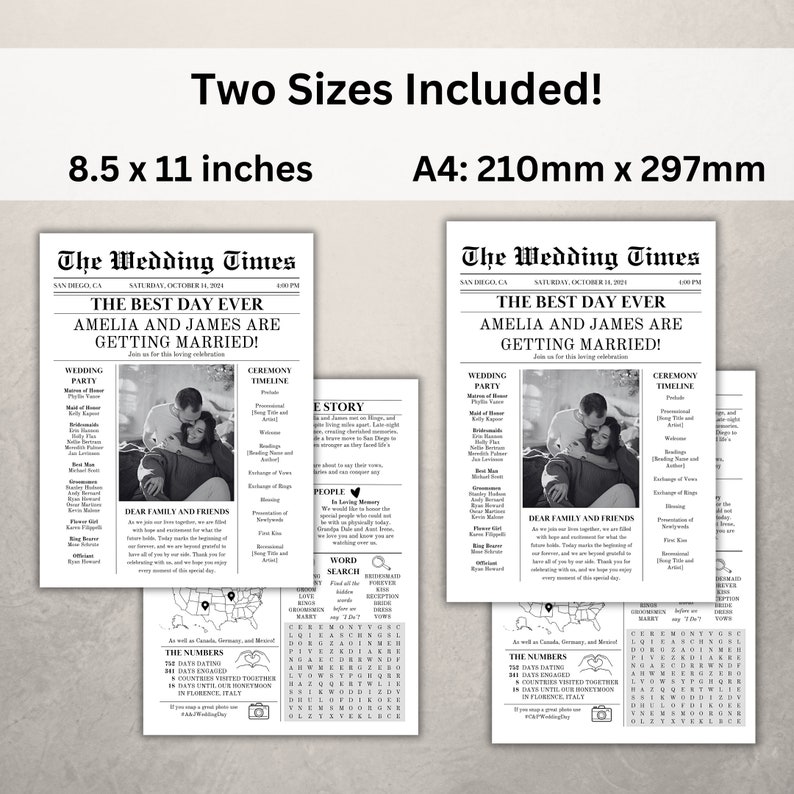 Newspaper Wedding Program Template, Editable Wedding Newspaper Program ...