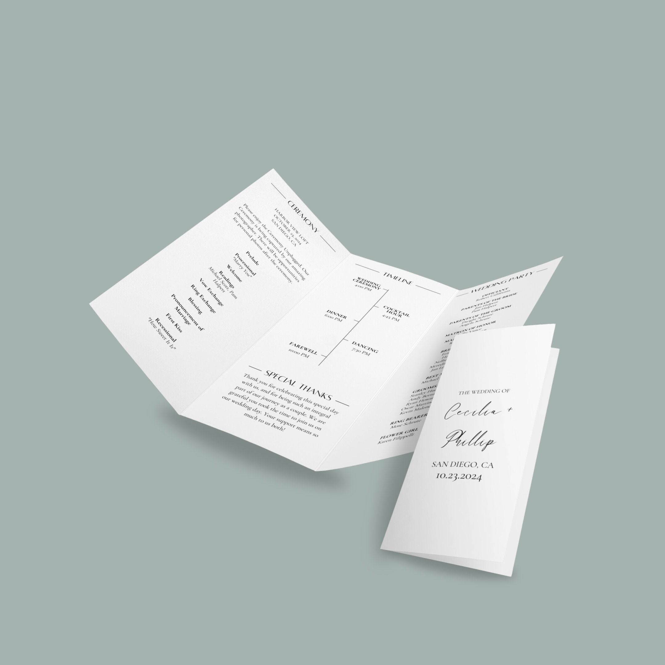 Trifold Wedding Program, Infographic Ceremony Program Template ...