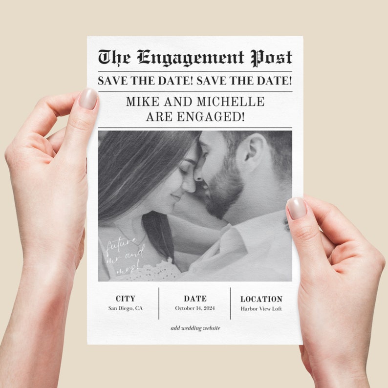 Save the Date Wedding Newspaper Template, Editable Save the Dates ...