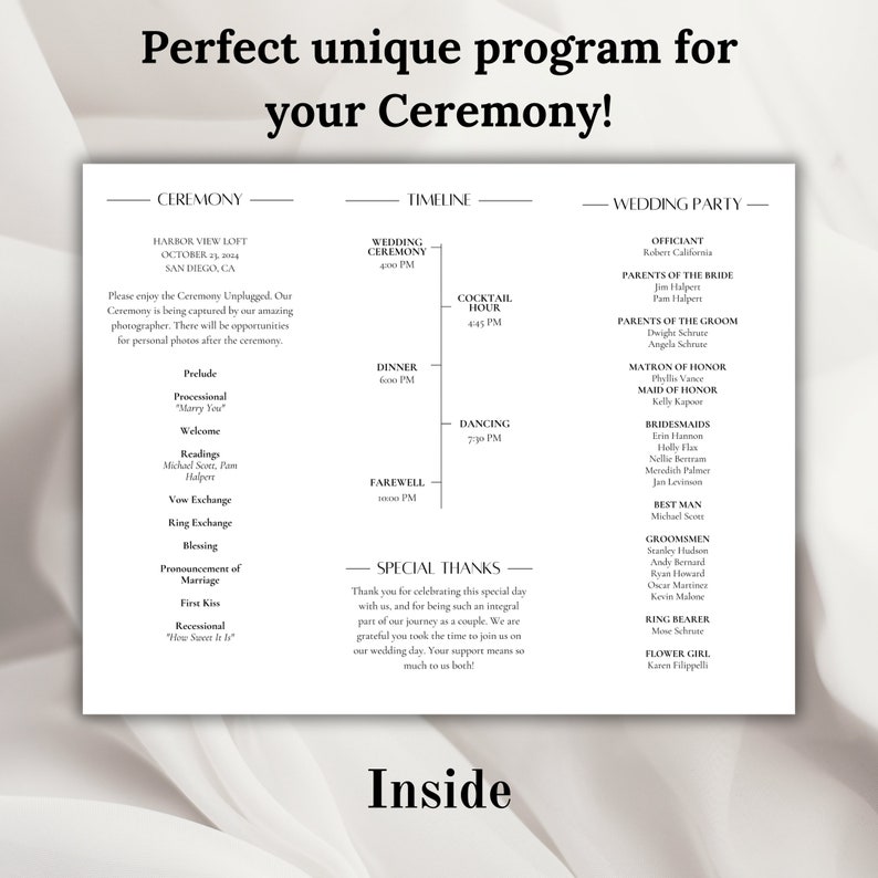 Trifold Wedding Program, Infographic Ceremony Program Template ...