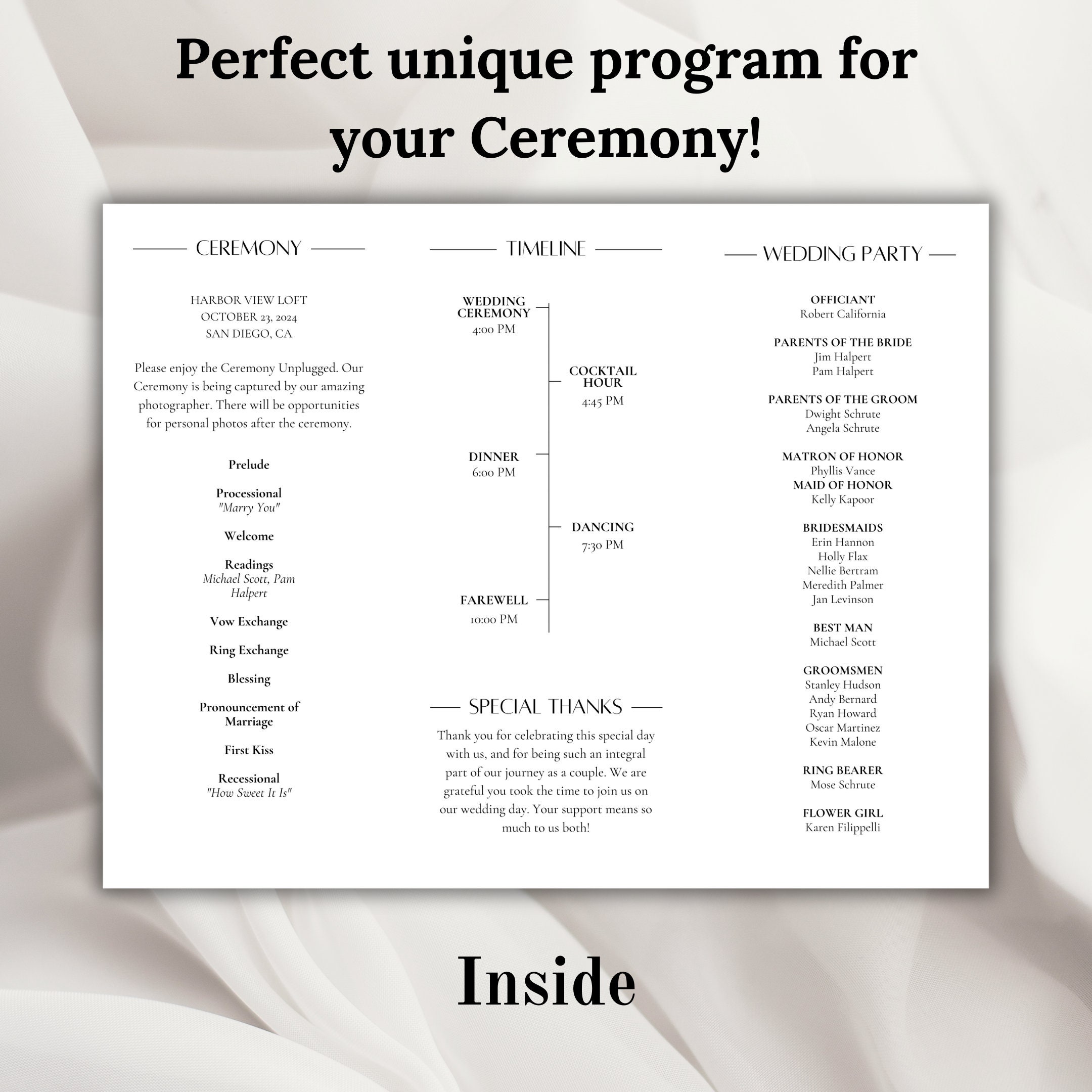 Trifold Wedding Program, Infographic Ceremony Program Template ...