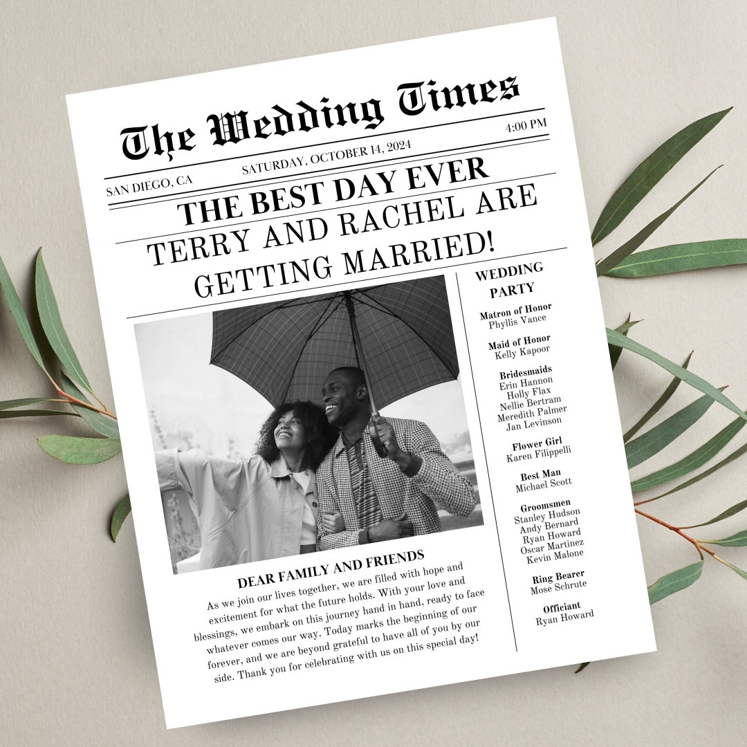 Wedding Newspaper Program Template, Infographic Wedding Details ...