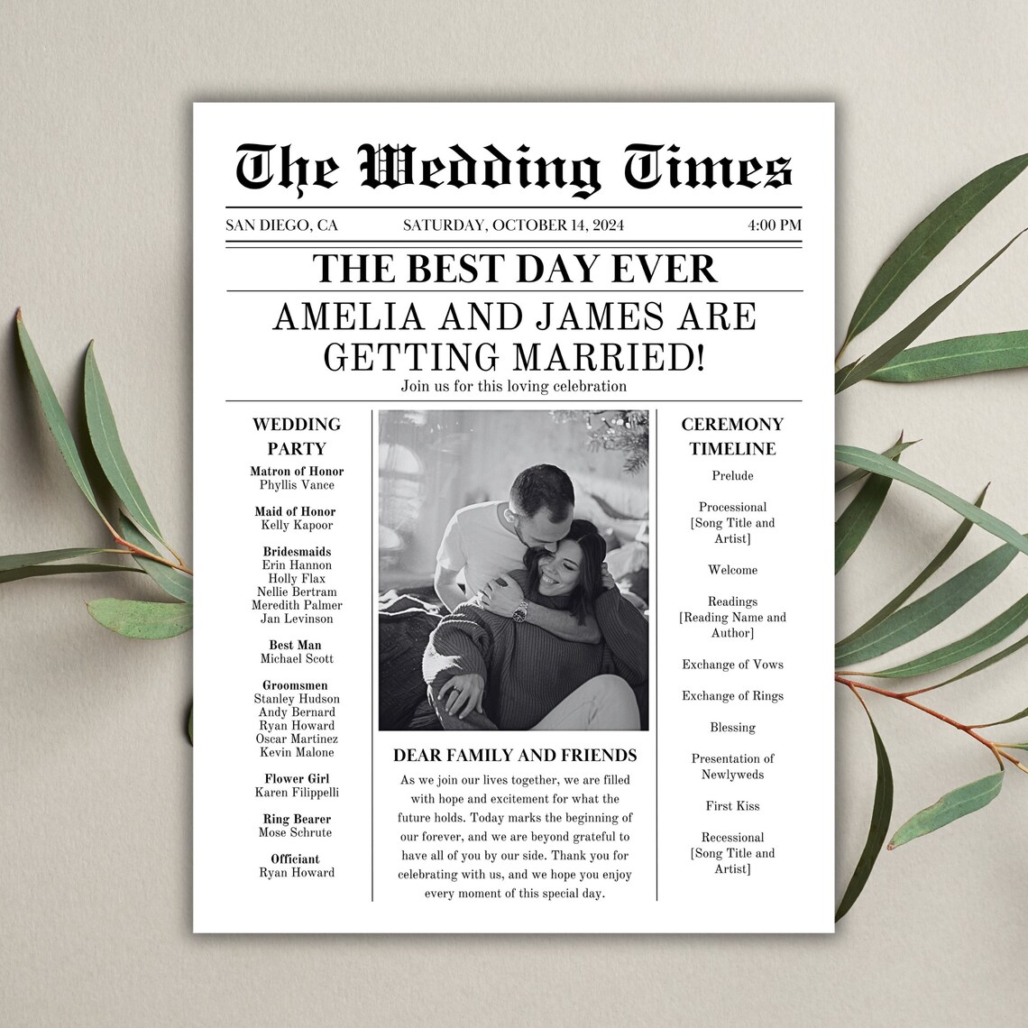 Newspaper Wedding Program Template, Editable Wedding Newspaper Program ...