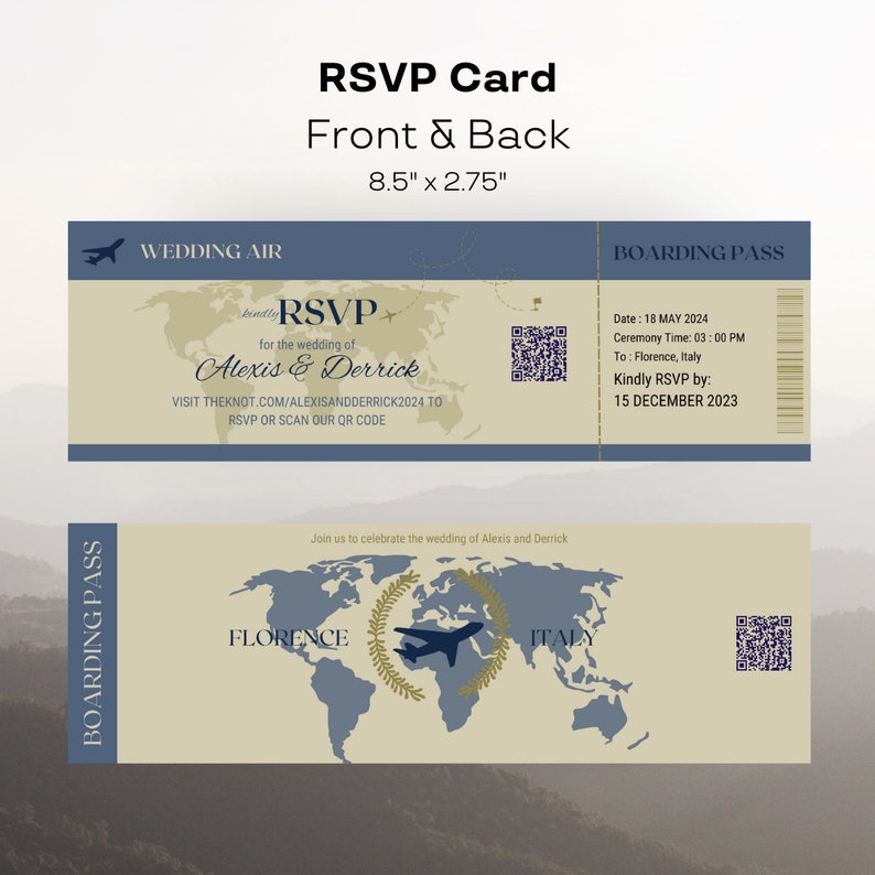 Boarding Pass Wedding Invitation Bundle, Editable Passport Wedding ...