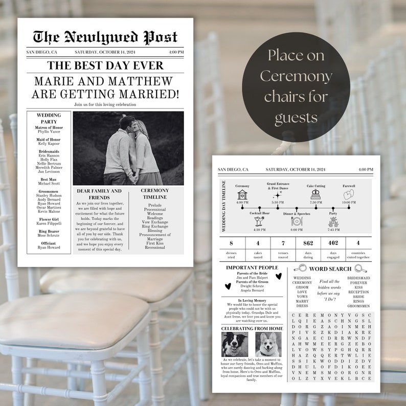 Wedding Newspaper Infographic Program, Newspaper Wedding Program ...