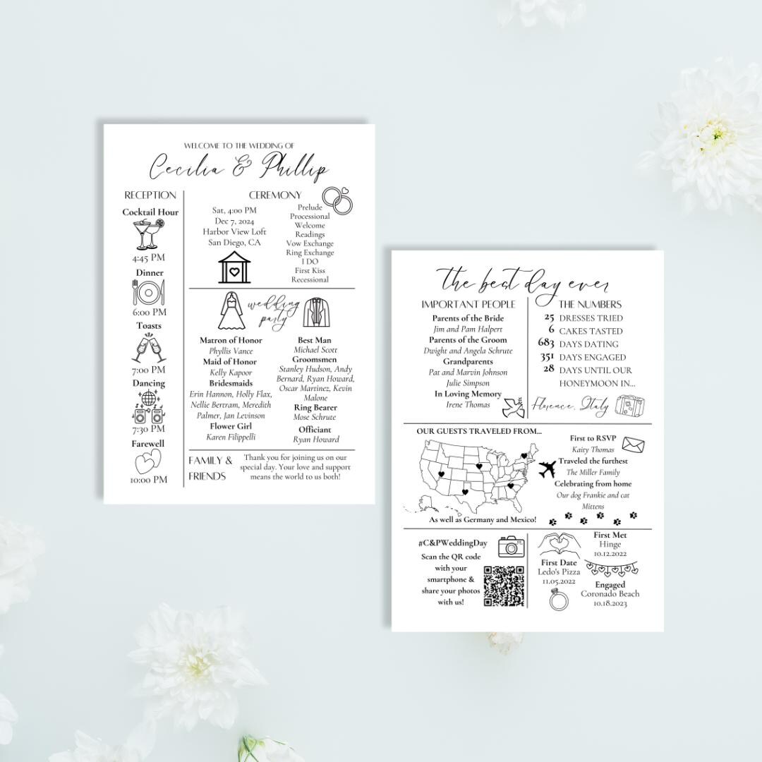 Infographic Wedding Program, Ceremony Program Template, Editable ...