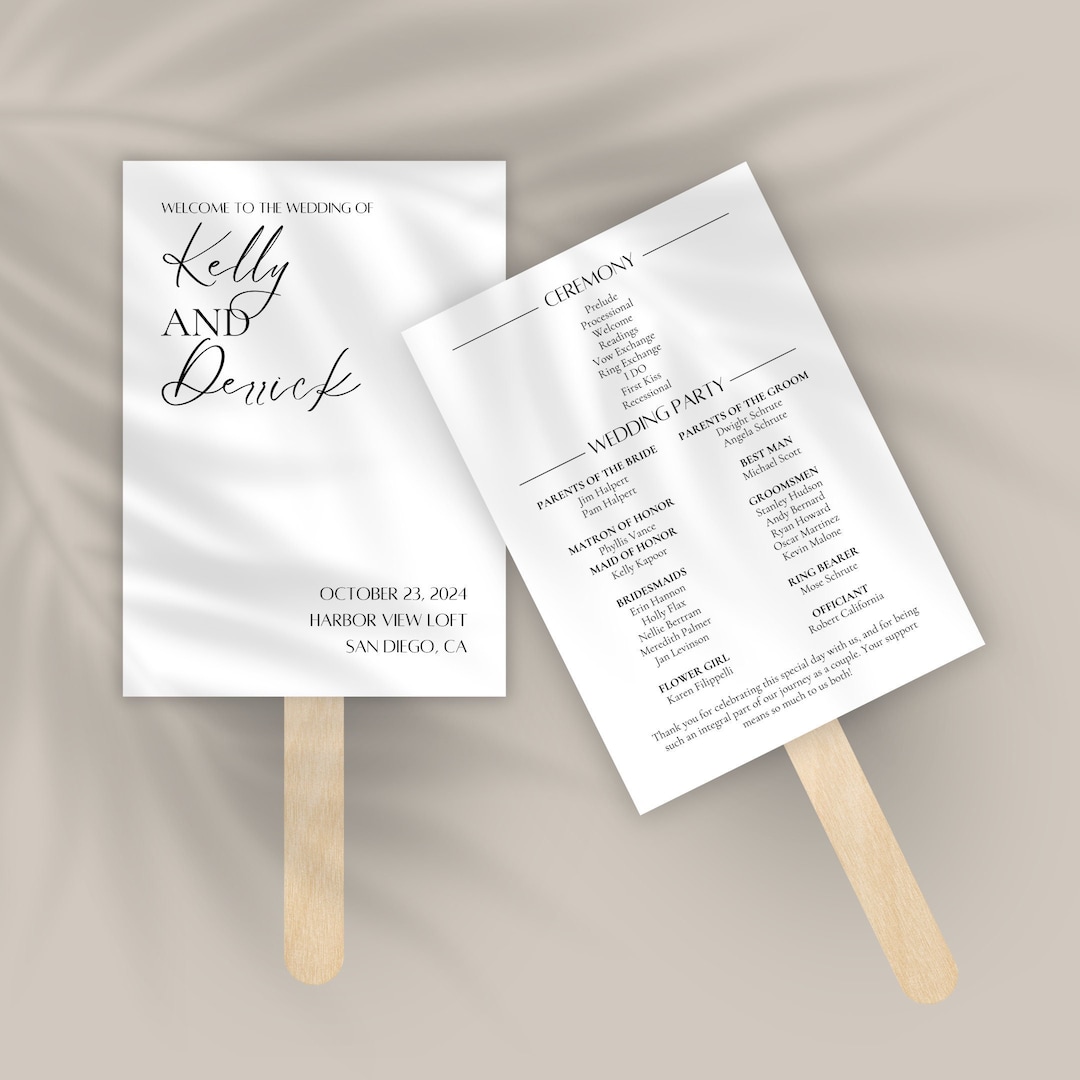 Wedding Program Fans, Wedding Timeline Program Fan, Modern Wedding ...