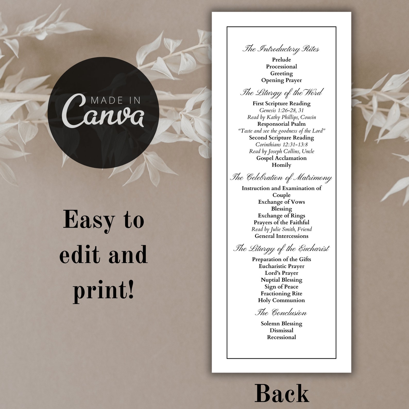 Catholic Wedding Program Template, Elegant Wedding Ceremony Program ...