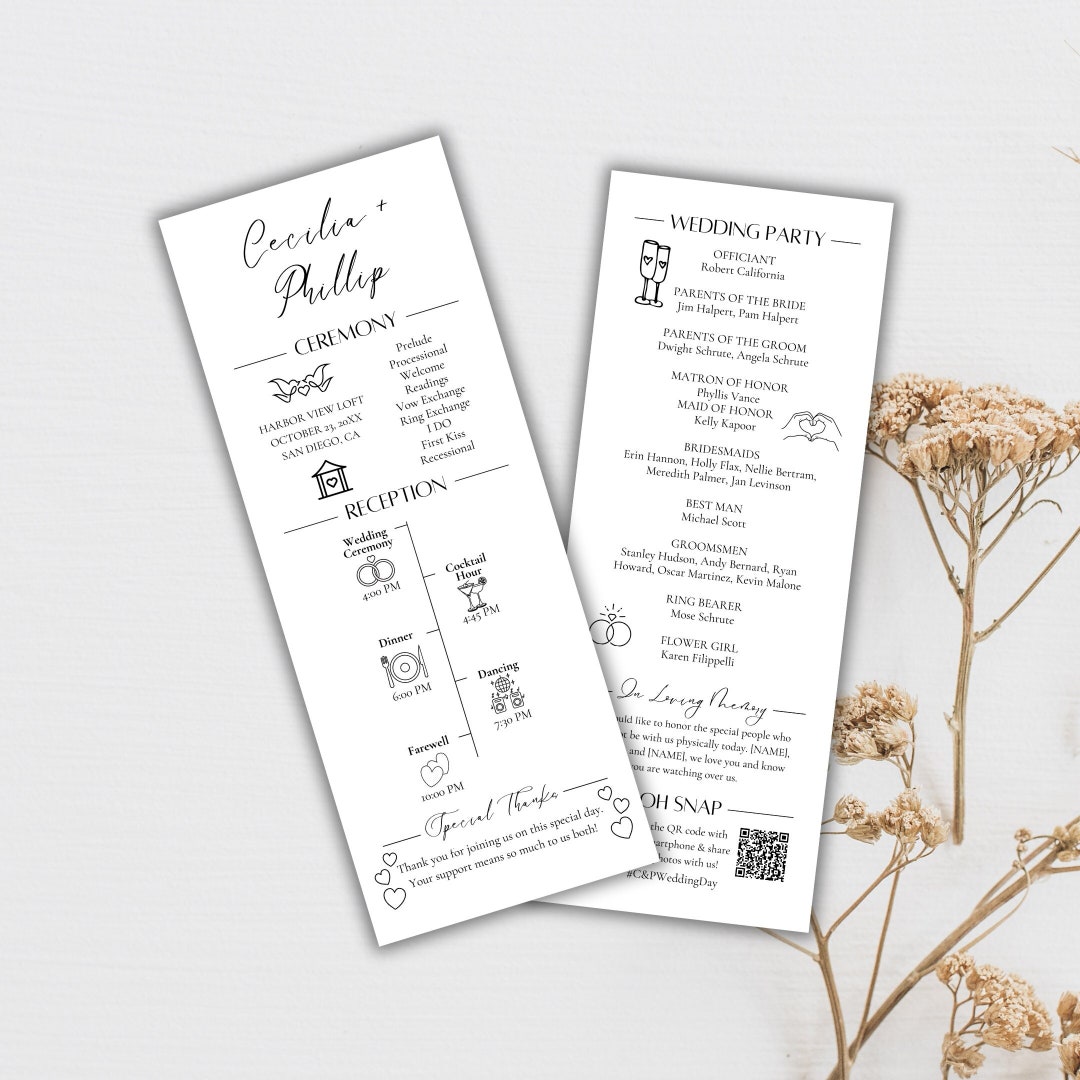 Infographic Wedding Program, Ceremony Program Template, Editable ...