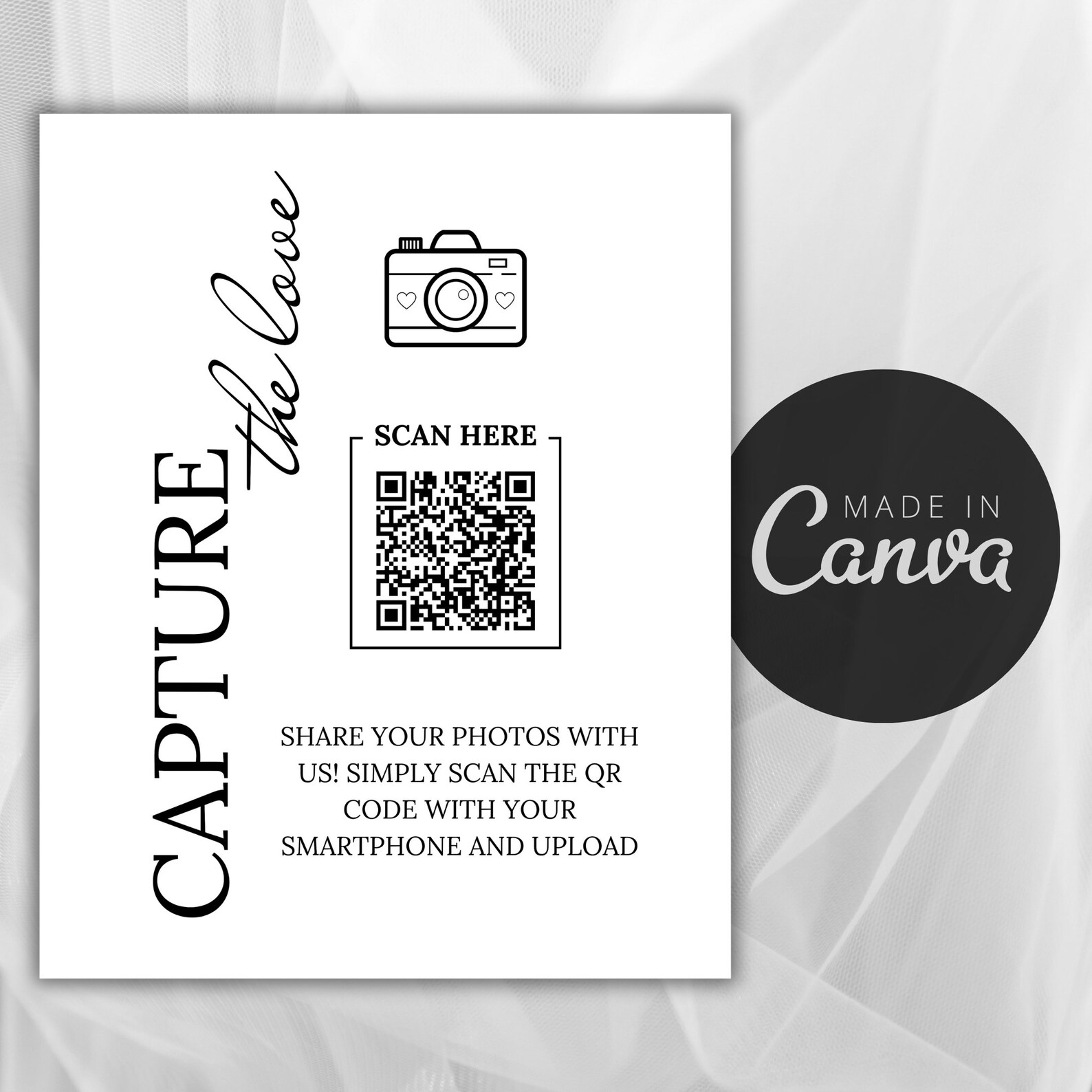 Capture the Love QR Code Sign, Minimalist Wedding Photo Sign, Wedding ...