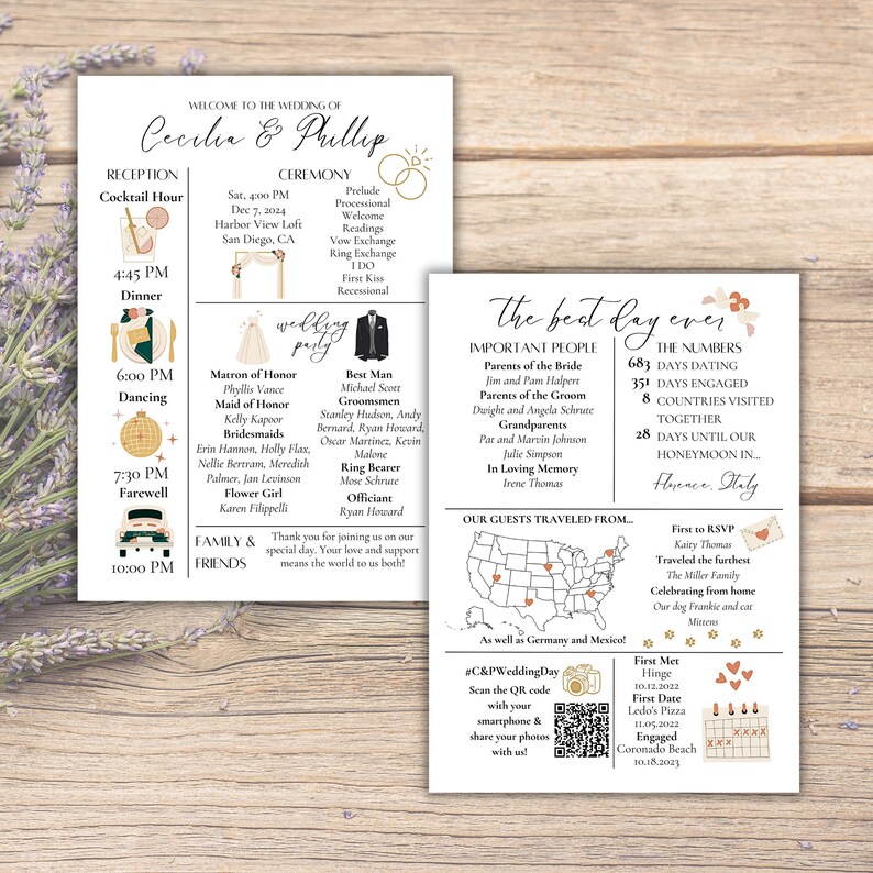 Infographic Wedding Program, Ceremony Program Template, Editable ...