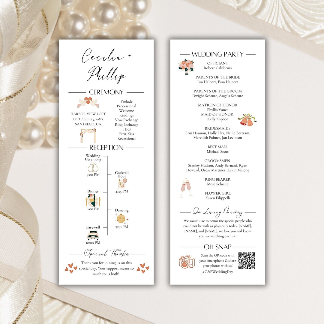 Infographic Wedding Program, Ceremony Program Template, Editable ...