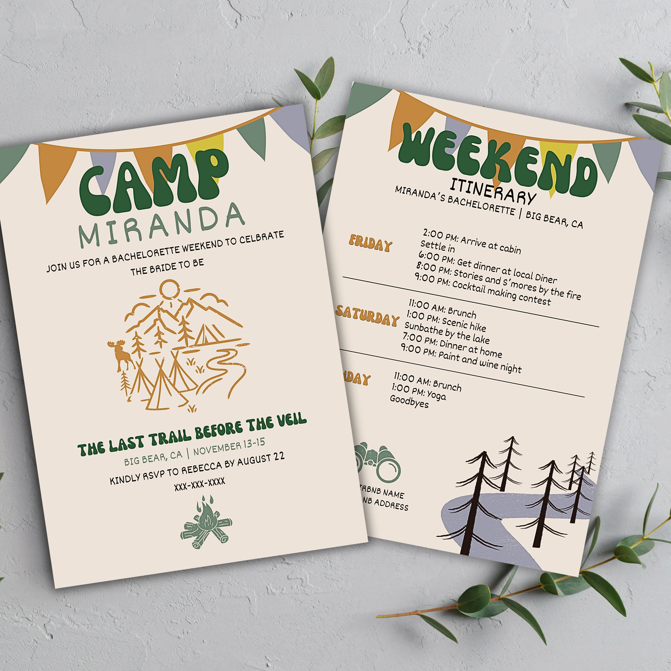 Camp Bachelorette Itinerary Template, Glamping Lake Bachelorette, Girls ...