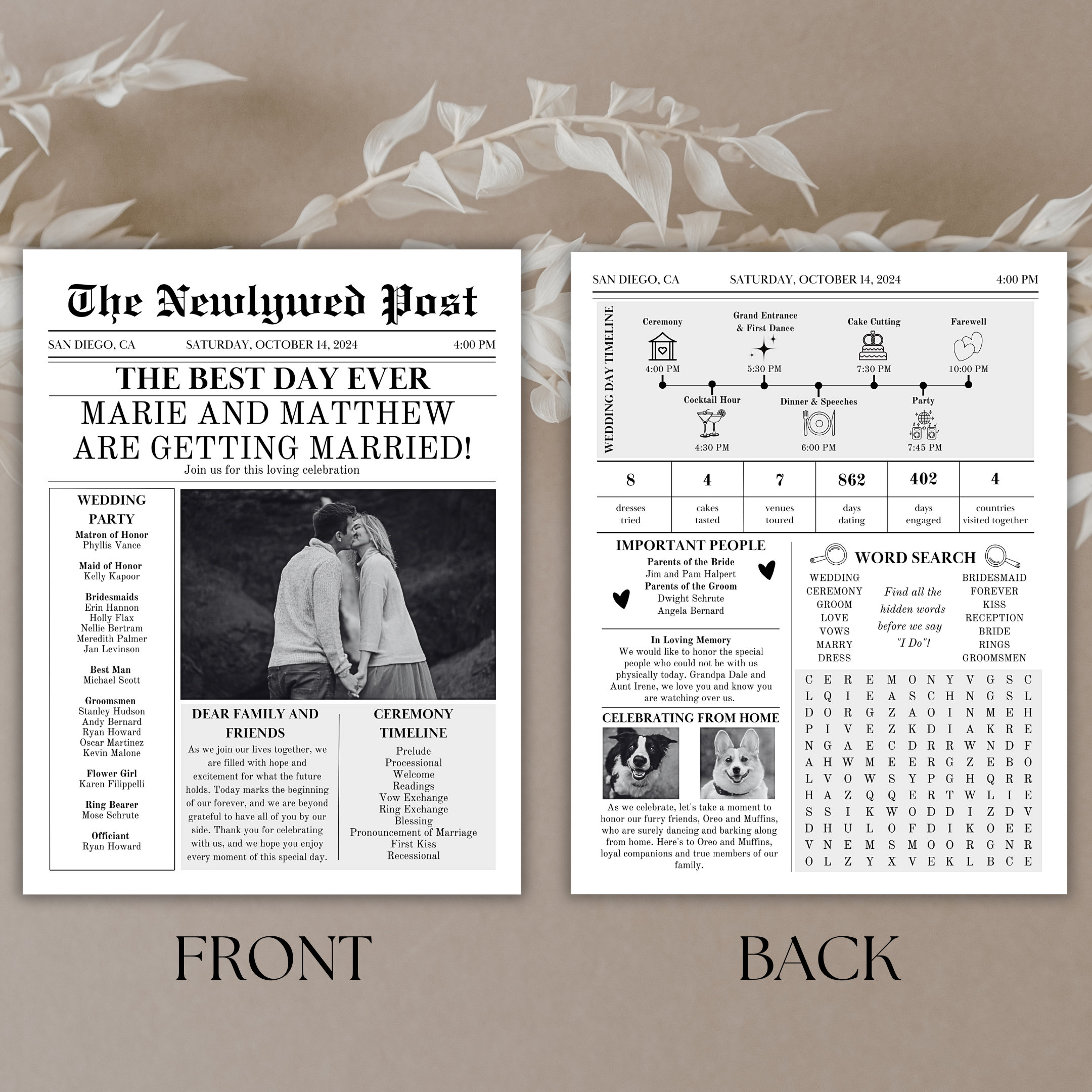 Wedding Newspaper Infographic Program, Newspaper Wedding Program ...