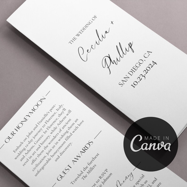 Trifold Wedding Program, Infographic Ceremony Program Template ...