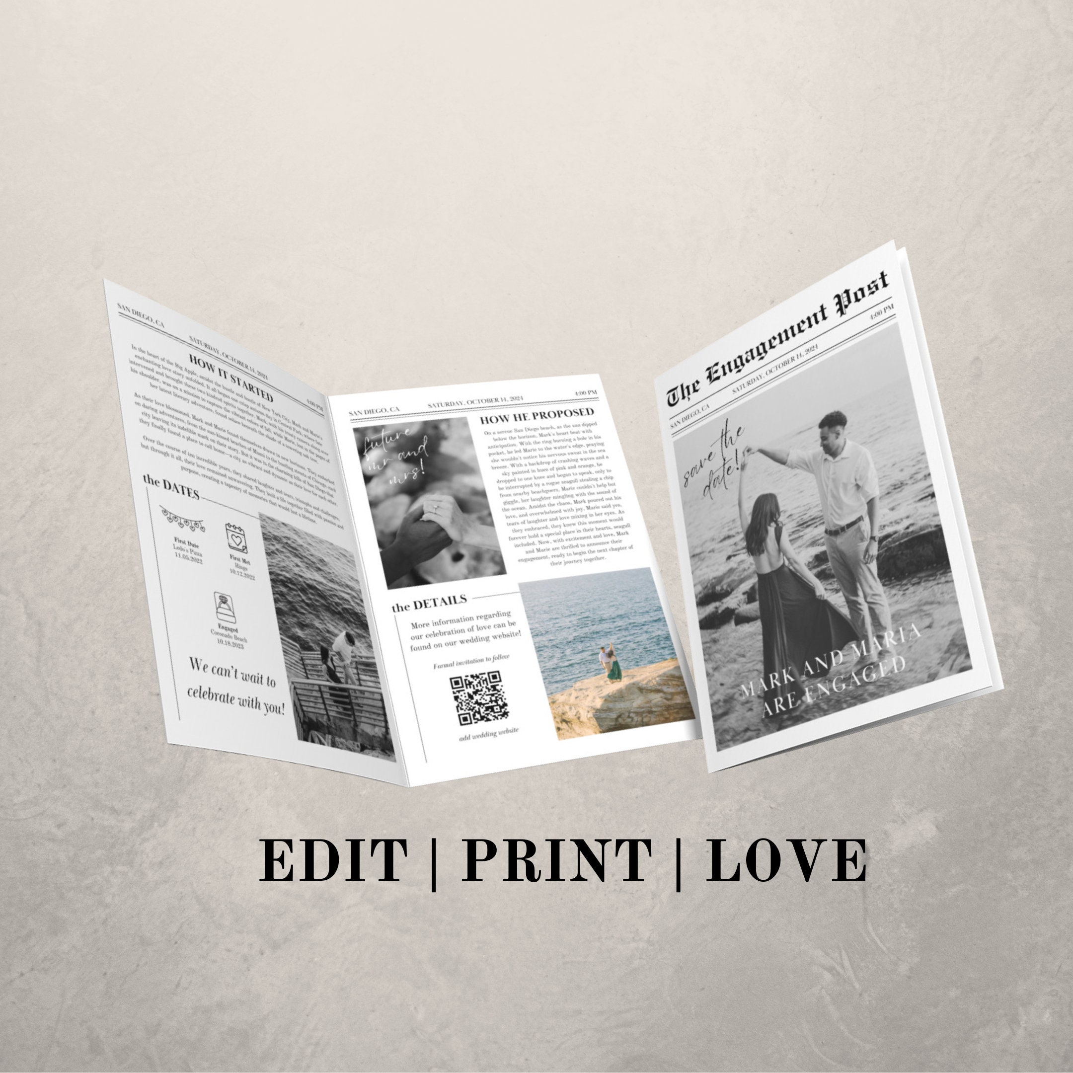 Wedding Engagement Newspaper Template, Save the Date Newspaper Wedding ...