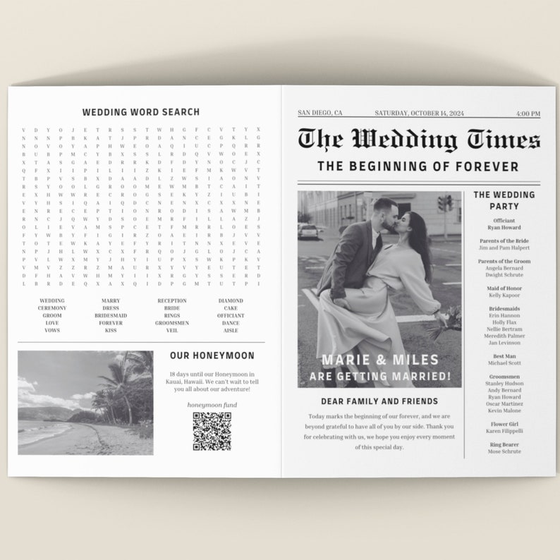 Newspaper Wedding Program Template, Folded Wedding Day Timeline ...