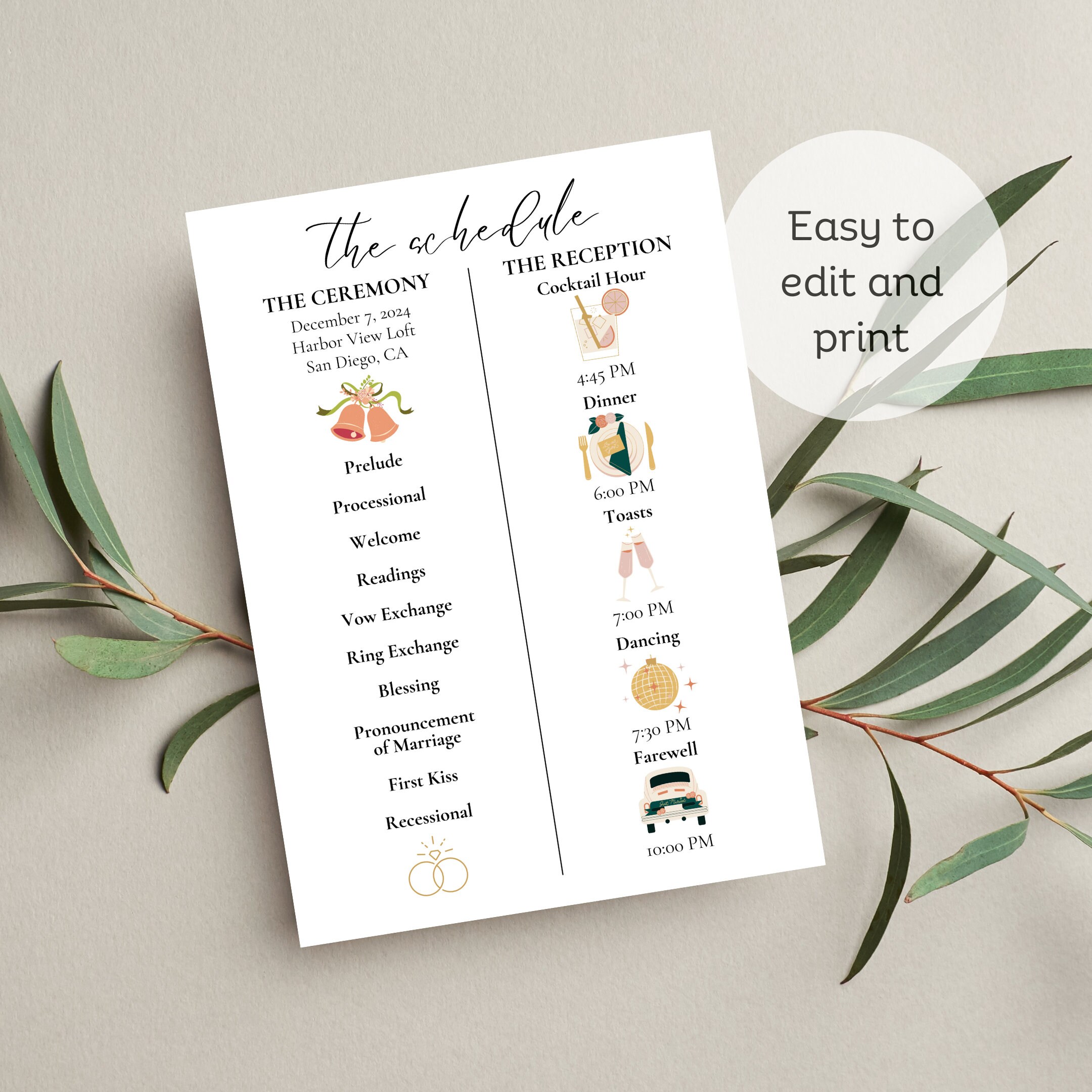Infographic Wedding Day Program, Editable Wedding Schedule Template ...