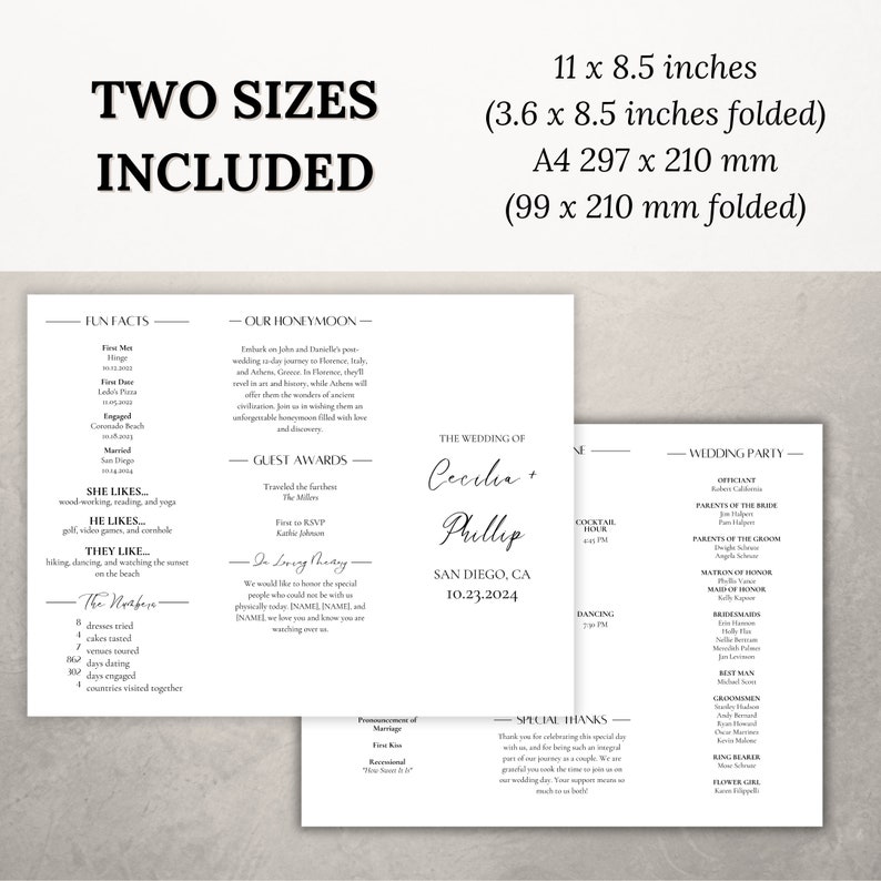 Trifold Wedding Program, Infographic Ceremony Program Template ...