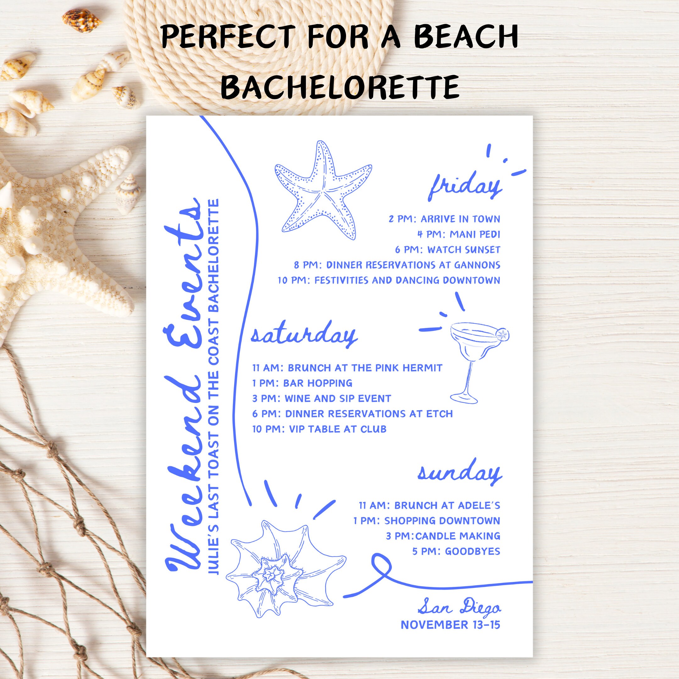 Last Toast on the Coast Bachelorette Itinerary Template, Coastal ...