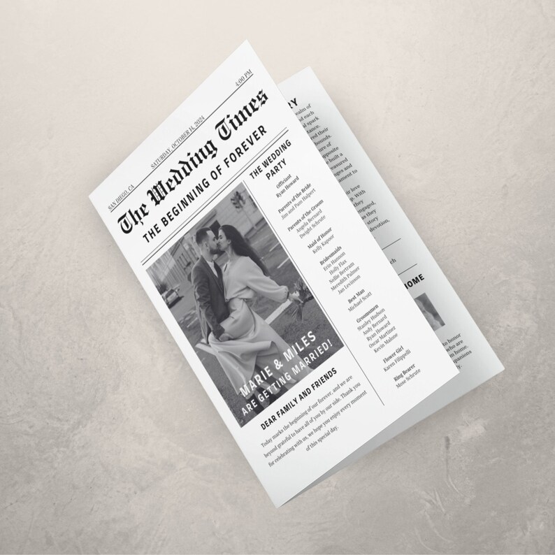 Newspaper Wedding Program Template, Folded Wedding Day Timeline ...