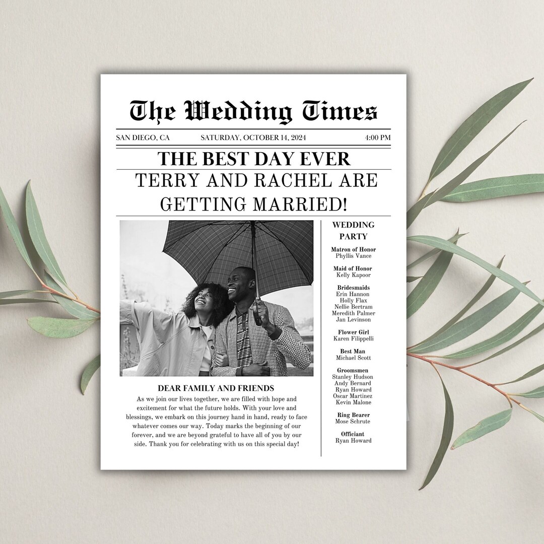 Wedding Newspaper Program Template, Infographic Wedding Details ...