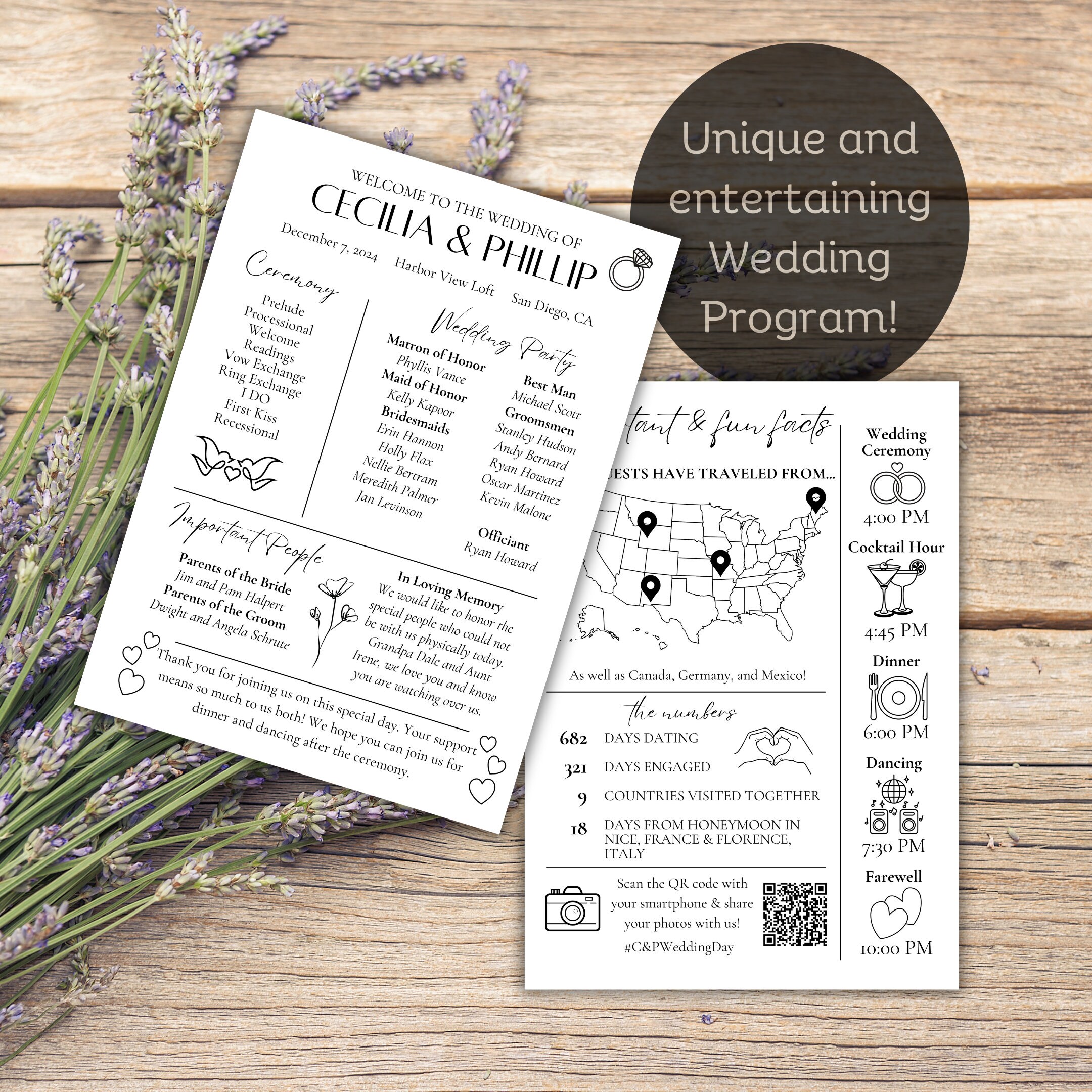 Infographic Wedding Program, Editable Wedding Details Card, Ceremony ...