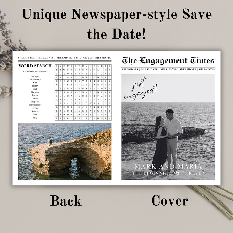 Engagement Announcement Wedding Newspaper Template, Editable Save the ...