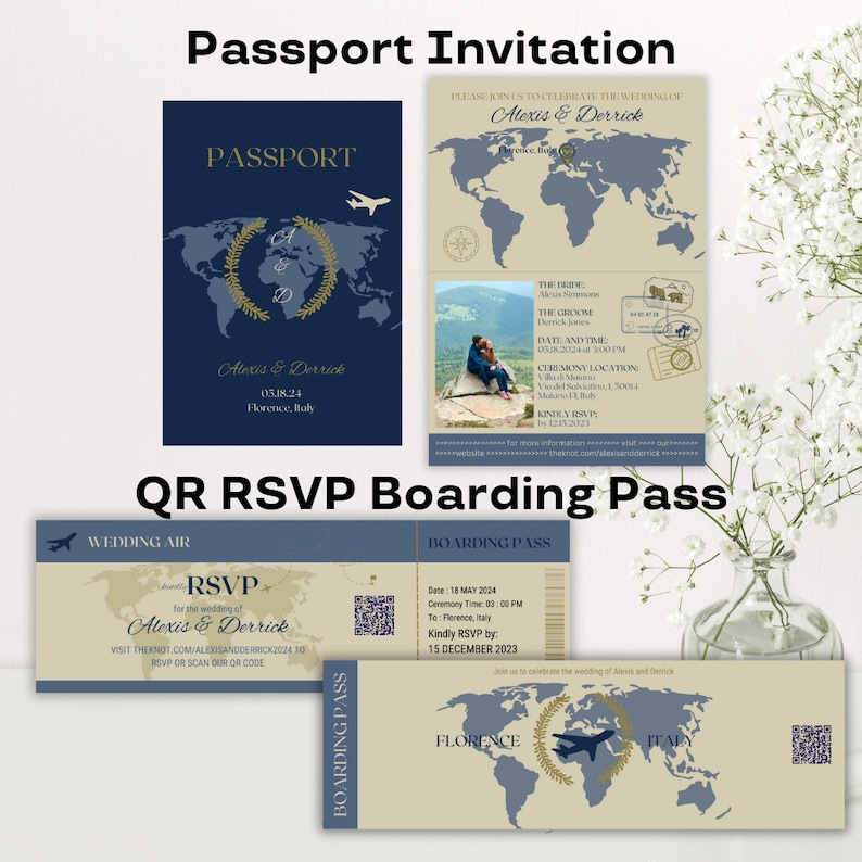 Boarding Pass Wedding Invitation Bundle, Editable Passport Wedding ...