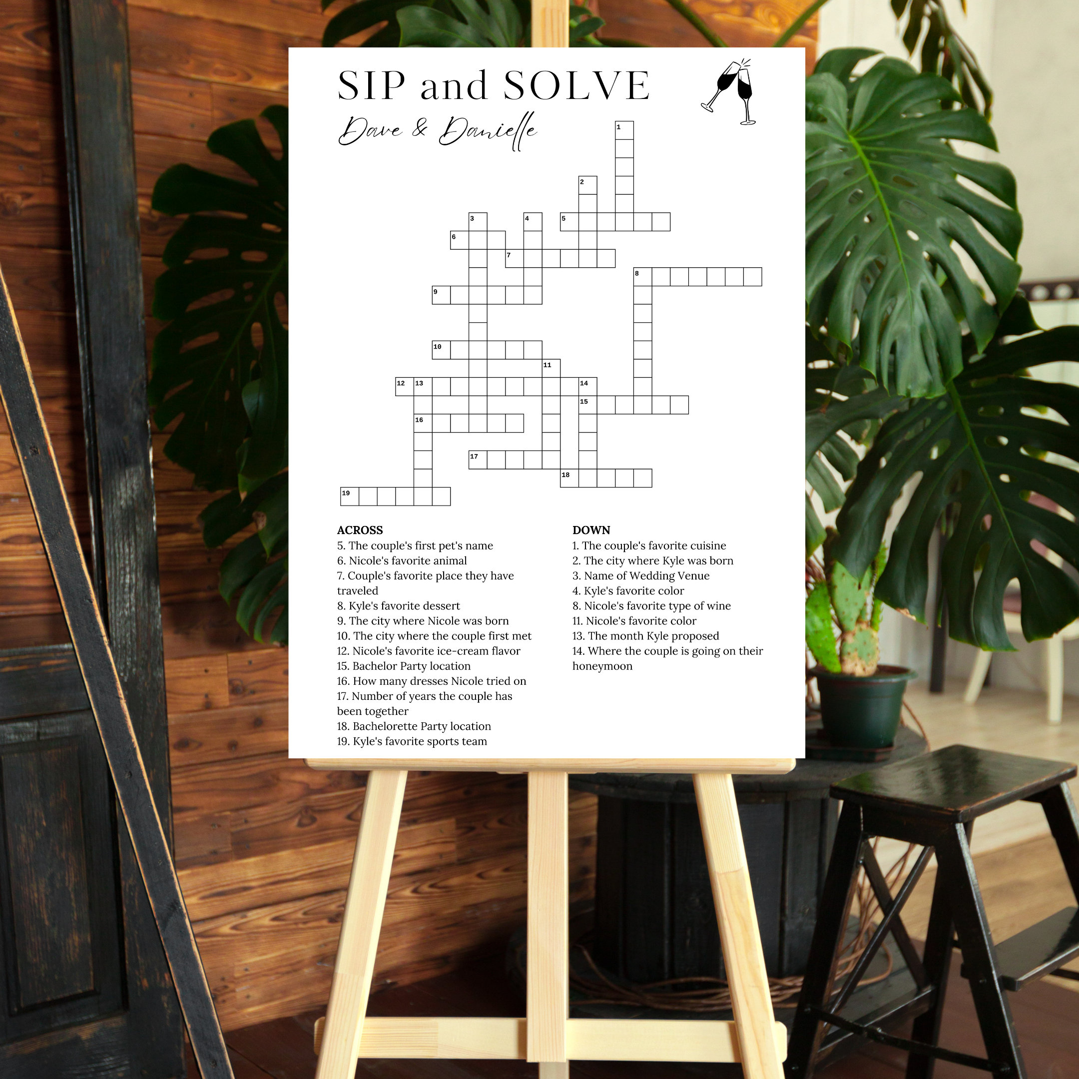 Custom Sip and Solve Wedding Crossword Puzzle, Personalized Bridal ...