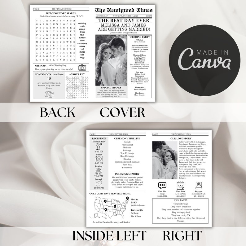 Newspaper Wedding Program Template Editable Wedding Newspaper - Etsy