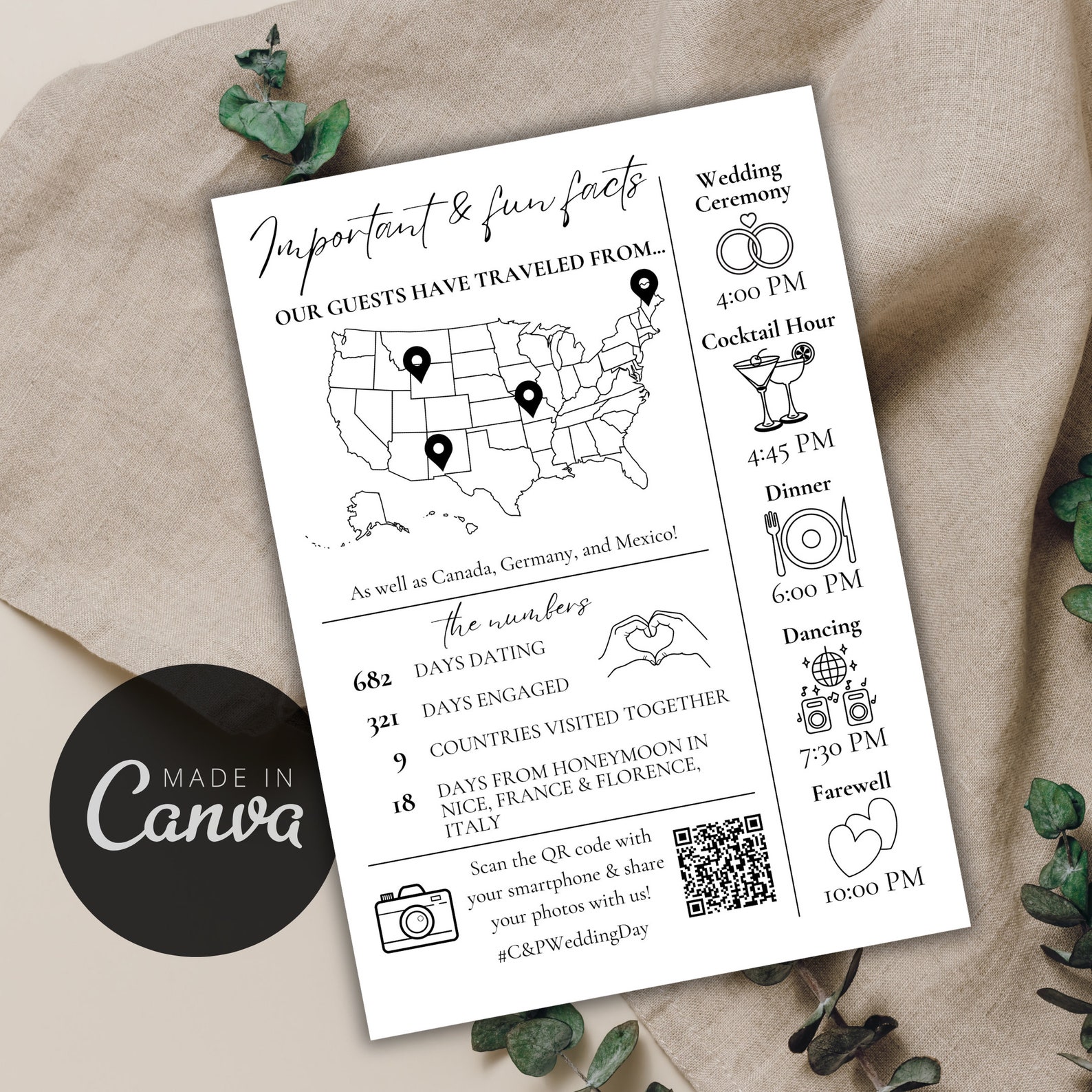 Infographic Wedding Program, Editable Wedding Details Card, Ceremony ...