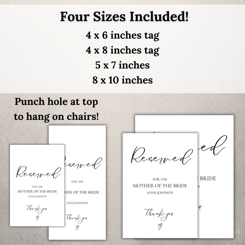 Reserved Sign Wedding, Reserved for Family Wedding Template, Minimalist ...