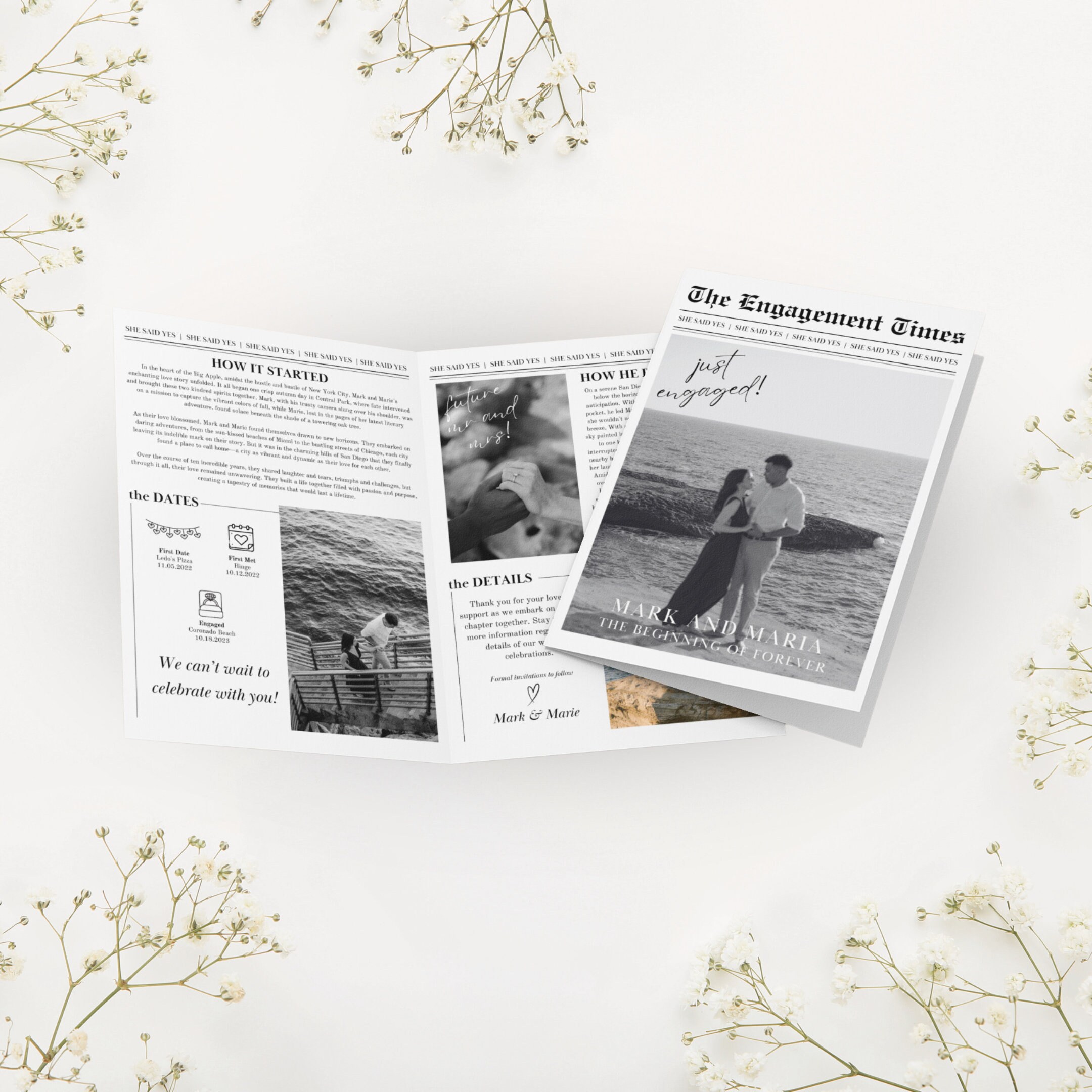 Engagement Announcement Wedding Newspaper Template, Editable Save the ...