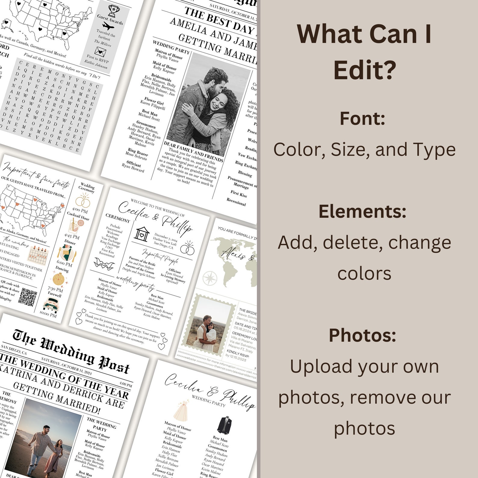 Newspaper Wedding Program Template, Editable Wedding Newspaper Program ...