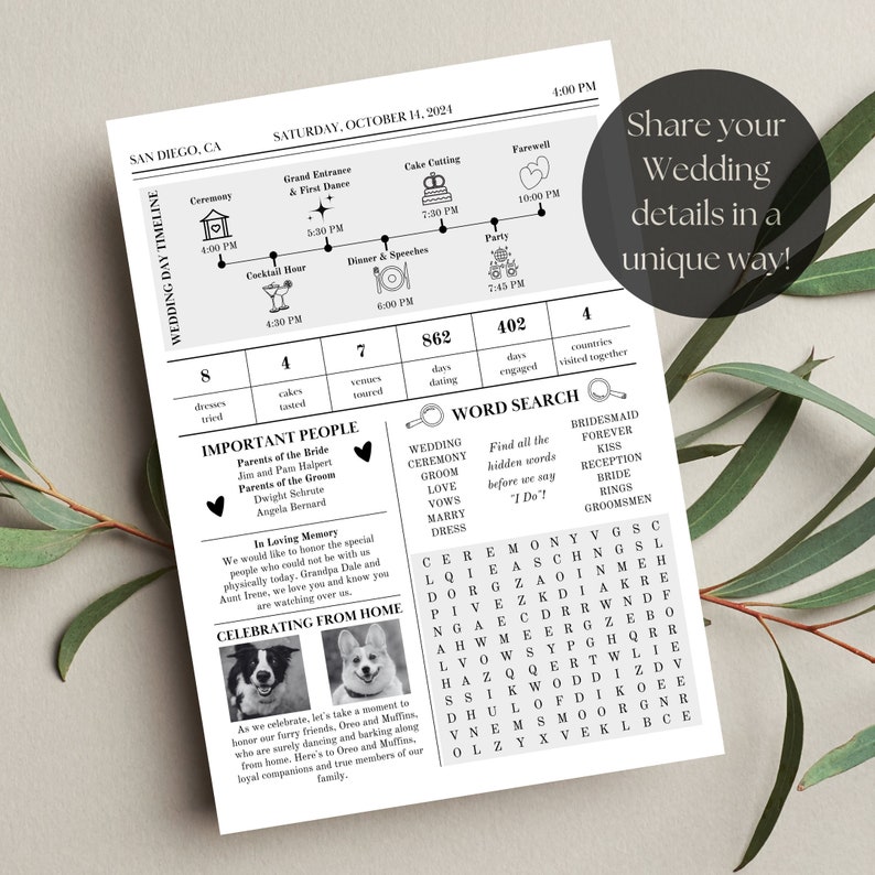 Wedding Newspaper Infographic Program, Newspaper Wedding Program ...