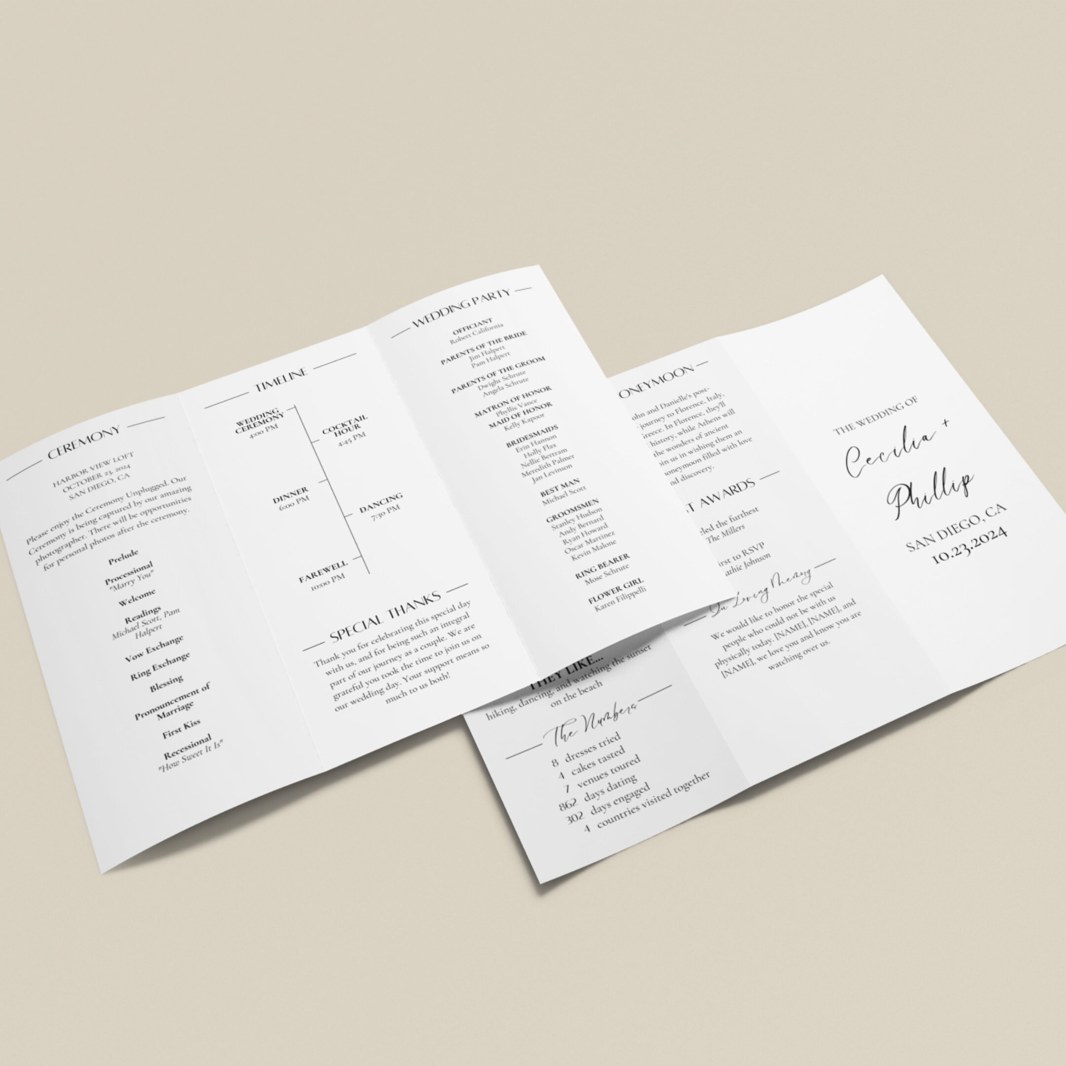 Trifold Wedding Program, Infographic Ceremony Program Template ...