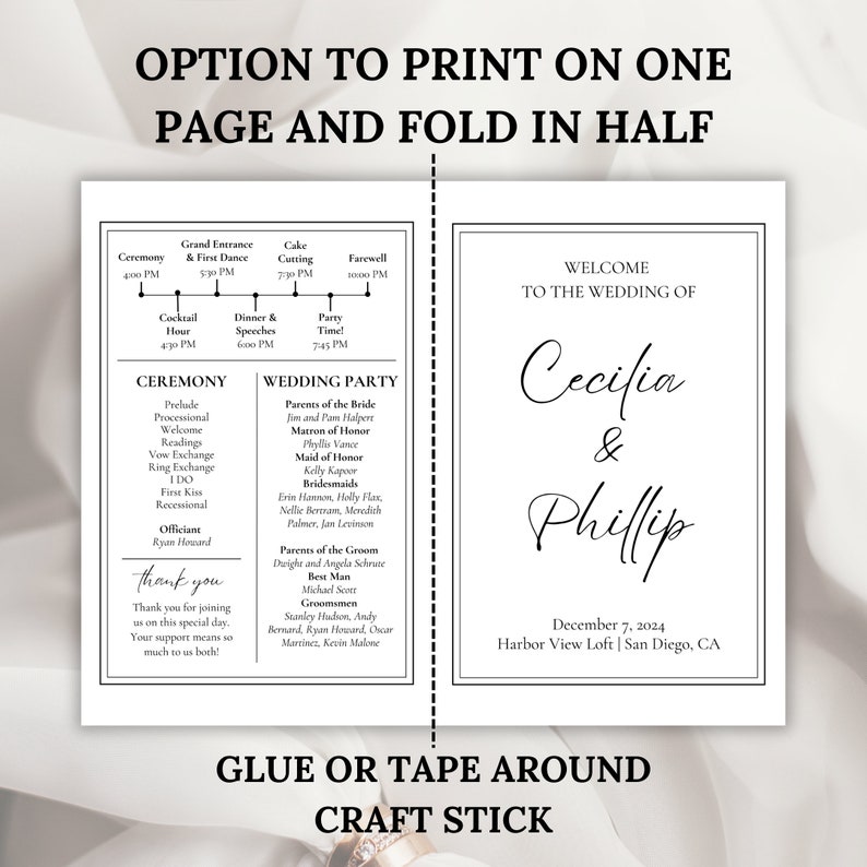 Wedding Program Fans, Wedding Timeline Program Fan, Modern Wedding ...