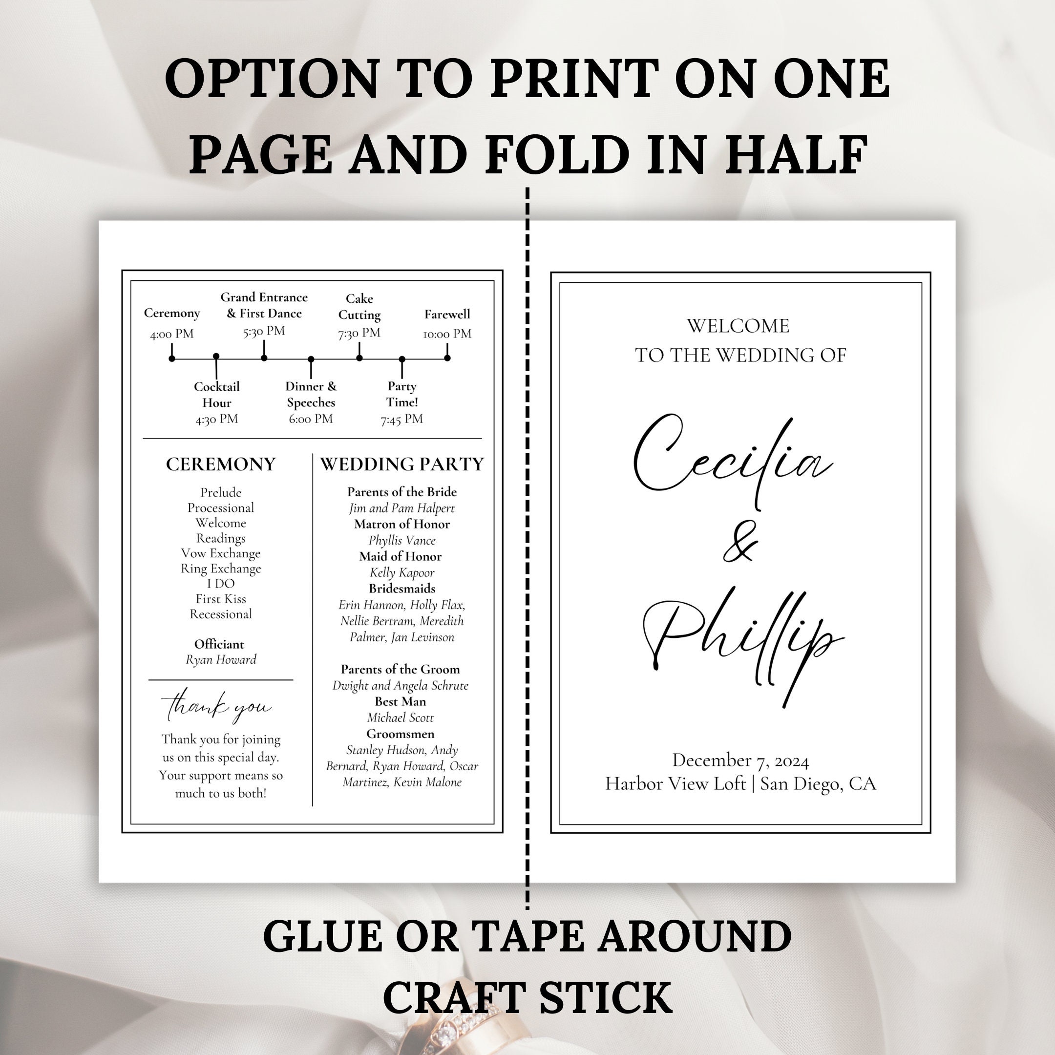 Wedding Program Fans, Wedding Timeline Program Fan, Modern Wedding ...