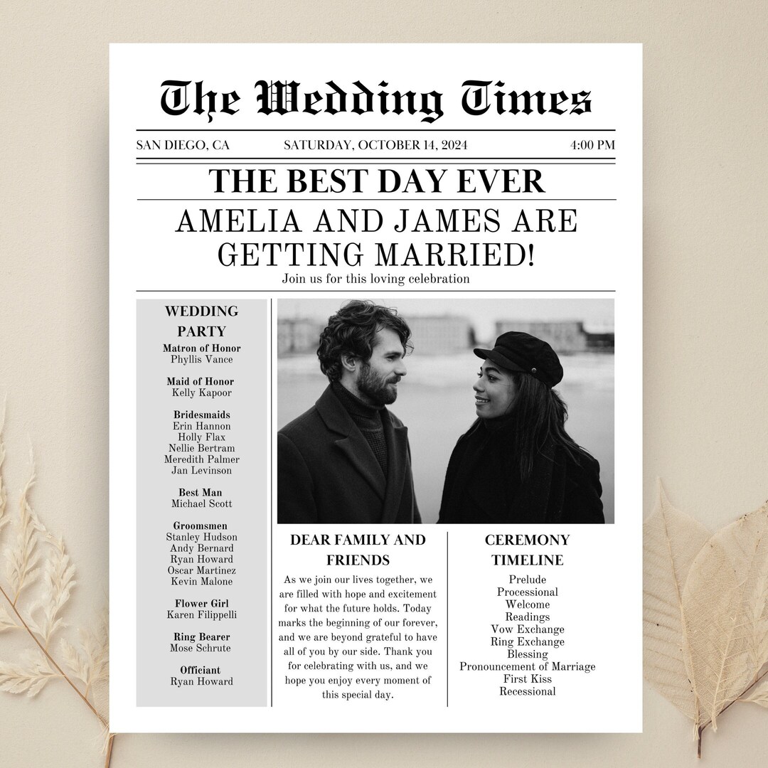 Wedding Newspaper Infographic Program, Newspaper Wedding Program ...