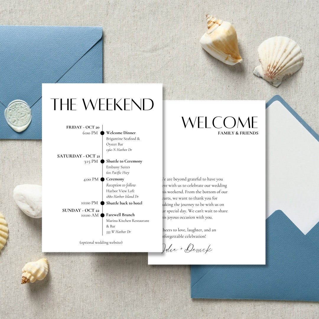 Wedding Weekend Itinerary Template, Minimalist Editable Event Timeline ...