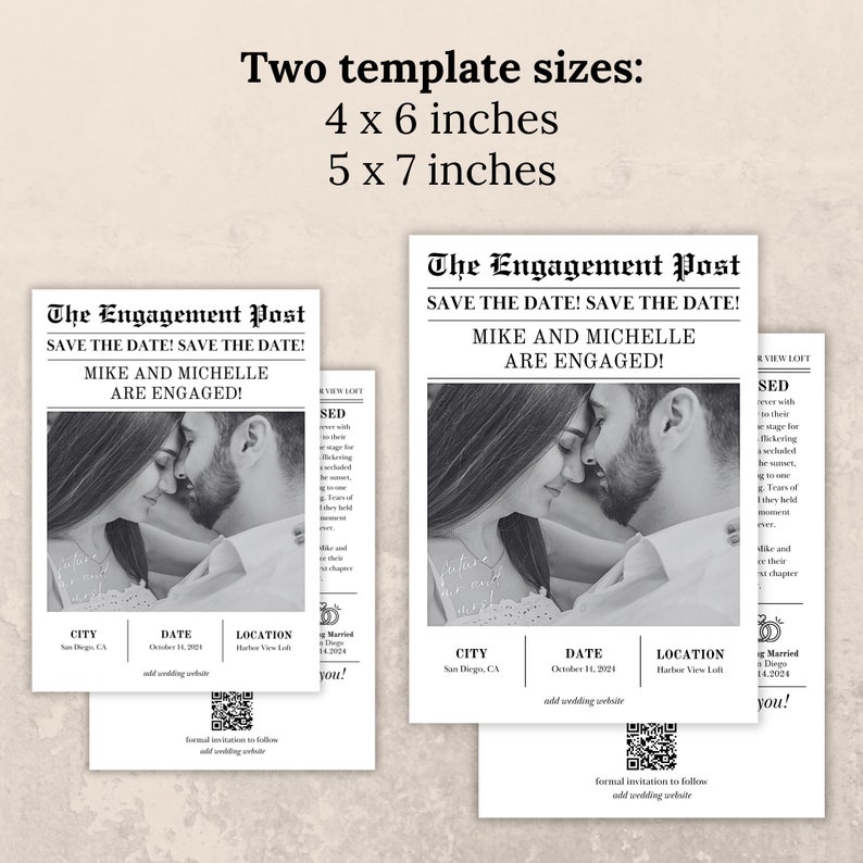 Save the Date Wedding Newspaper Template, Editable Save the Dates ...