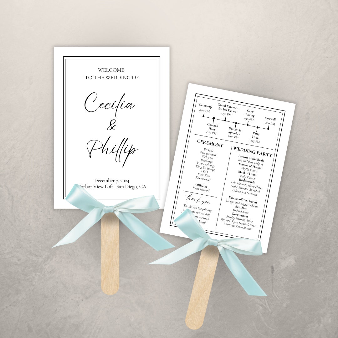 Wedding Program Fans, Wedding Timeline Program Fan, Modern Wedding ...