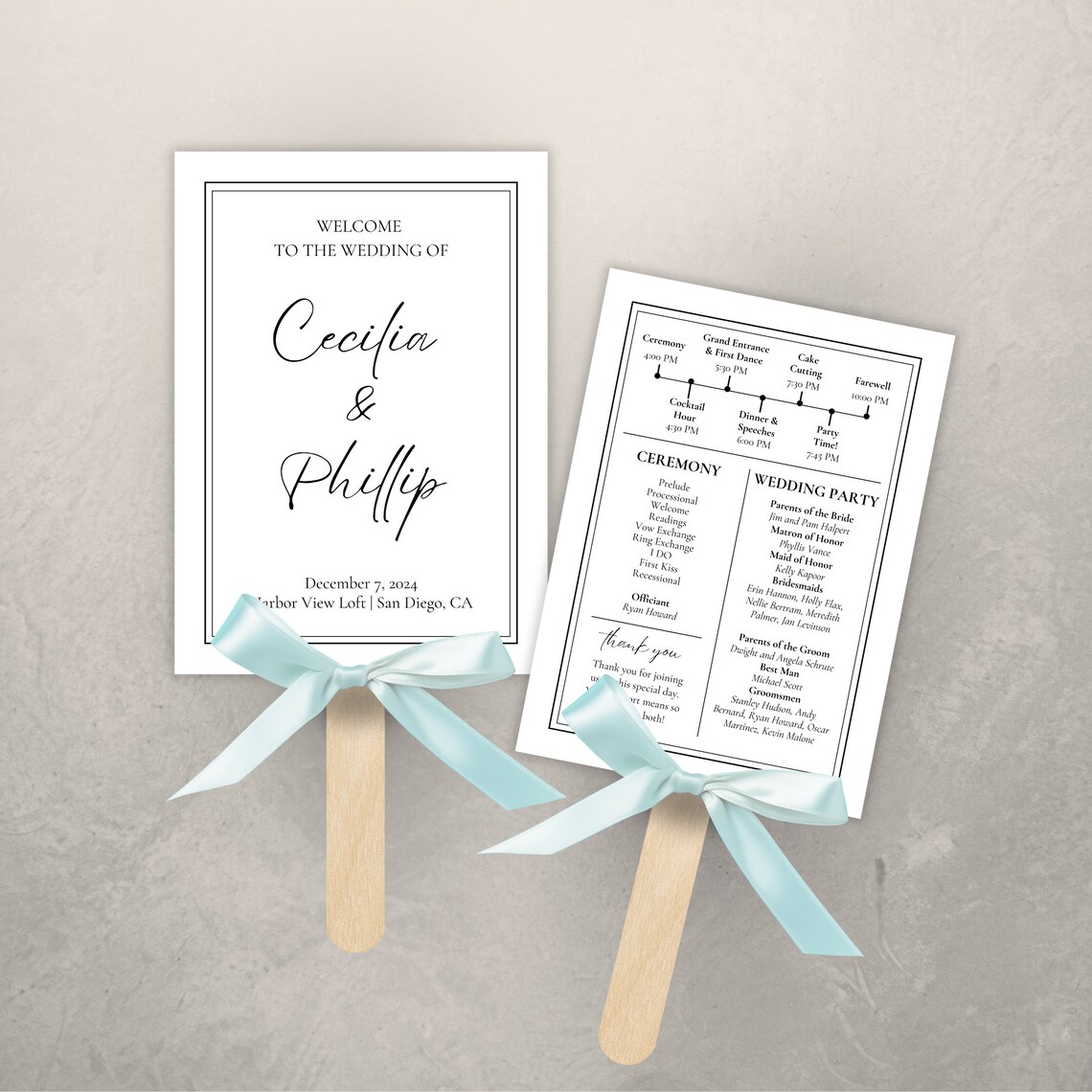 Wedding Program Fans, Wedding Timeline Program Fan, Modern Wedding ...