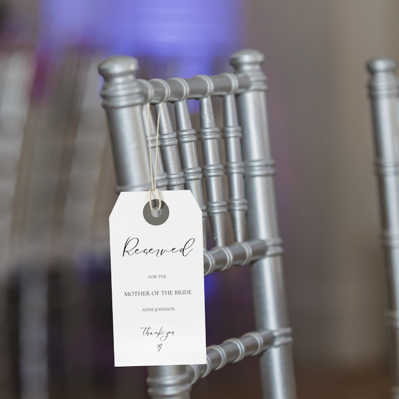 Reserved Sign Wedding, Reserved for Family Wedding Template, Minimalist ...