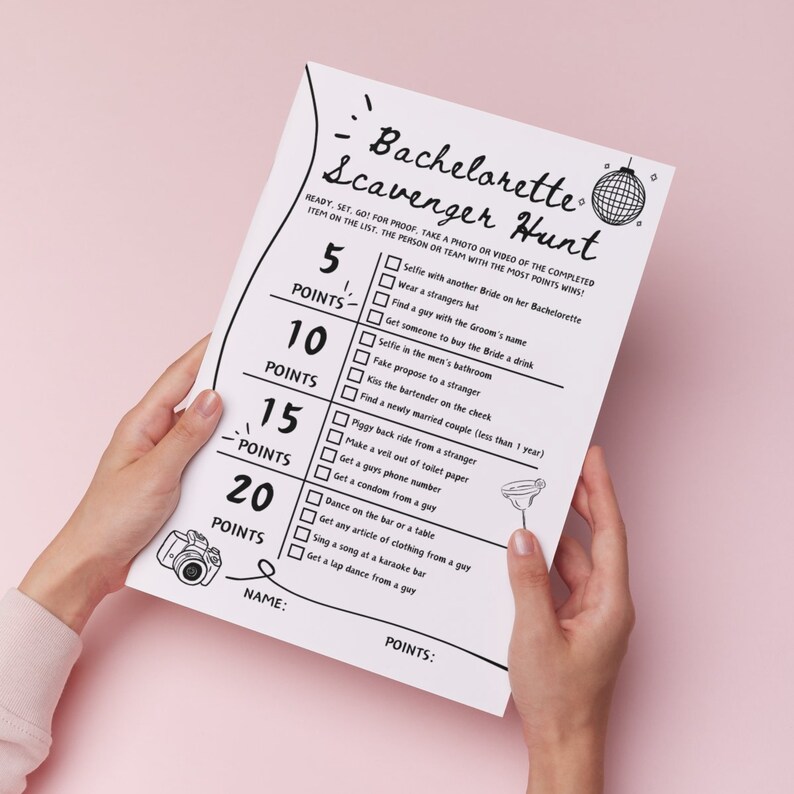 Bachelorette Scavenger Hunt Game, Bachelorette Activity Template, Disco ...