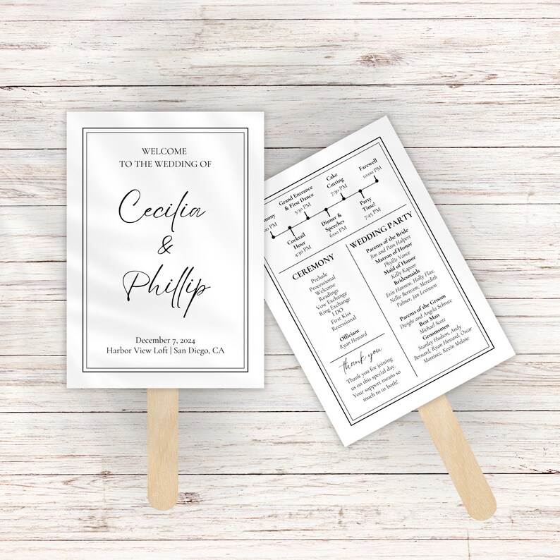 Wedding Program Fans, Wedding Timeline Program Fan, Modern Wedding ...