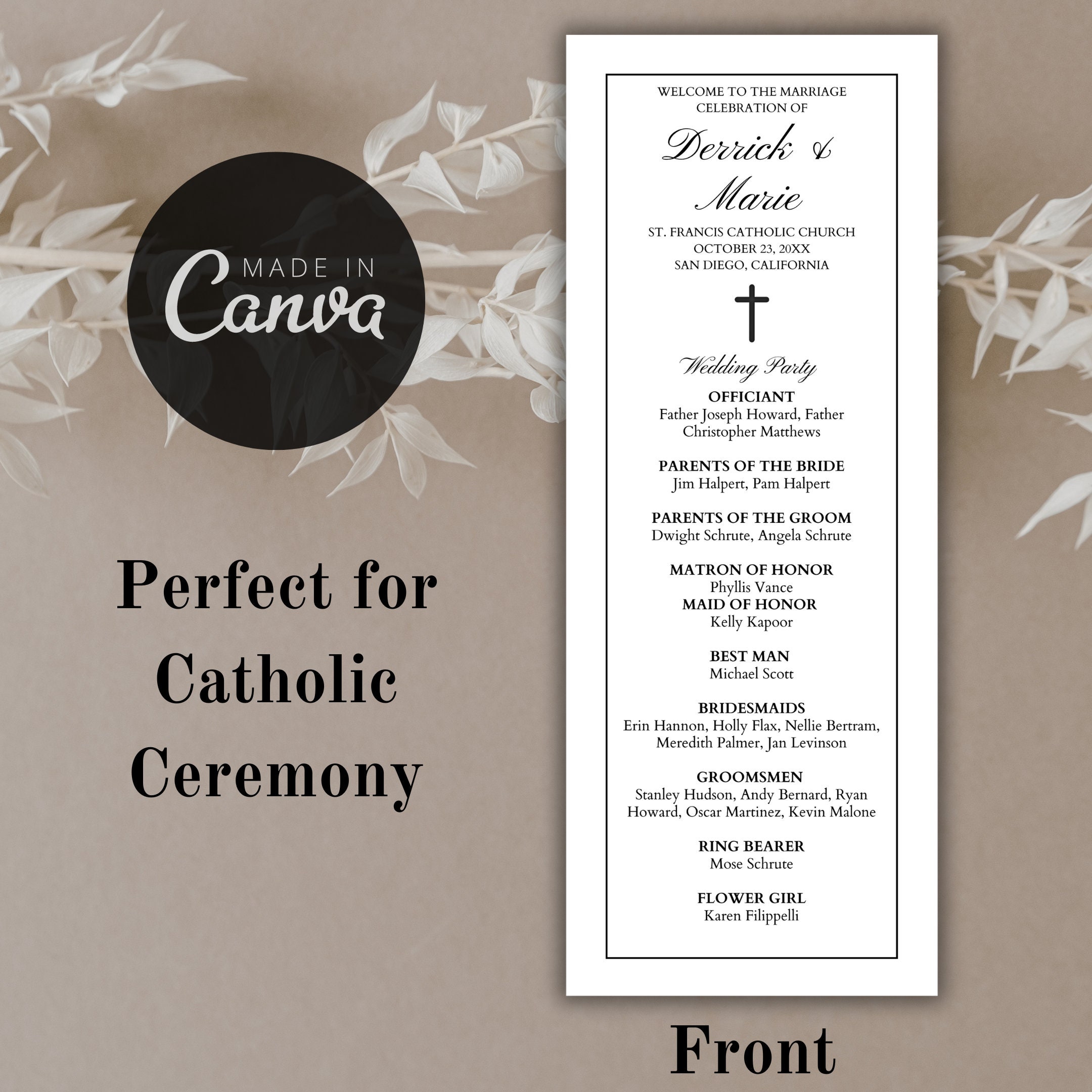 Catholic Wedding Program Template, Elegant Wedding Ceremony Program ...