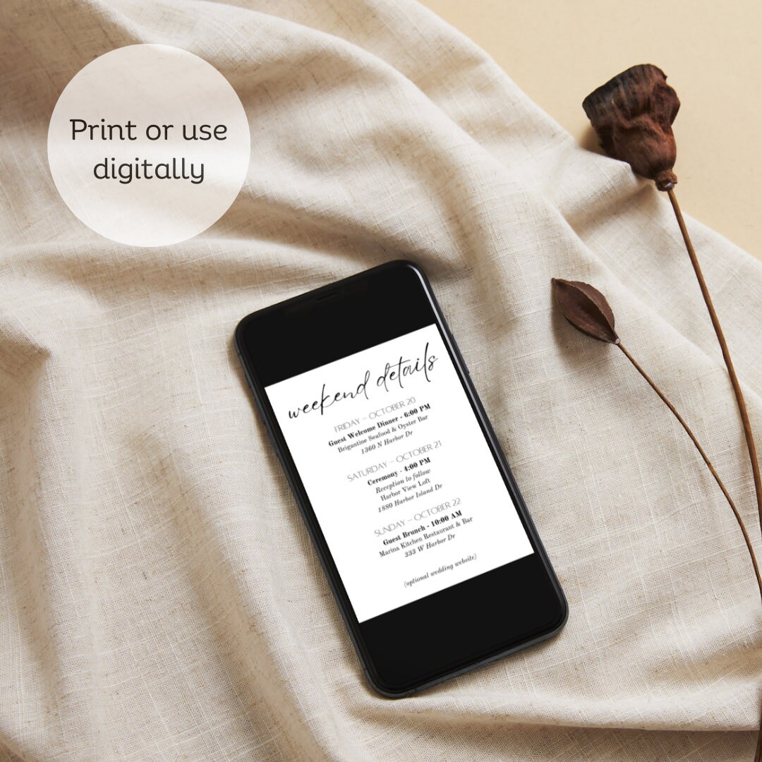 Minimalist Wedding Program Template, Editable Weekend Itinerary ...